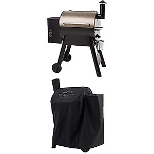 Traeger Grills Pro Series 22 Electric Wood Pellet Grill and Smoker, Bronze & Full-Length Grill Cover - Pro 575/ Pro 22