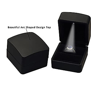 LED Black Ring Box for Proposal, Wedding, Engagement, Birthday, Valentine' Day, Mother's Day, Father's Day, Christmas...Luxury Arc Shaped Top Design LED Ring Jewelry Gift Box with Light for Men for Women for Girls Box Dimension 2.28〞(W)*2.48〞(D)*1.65〞(