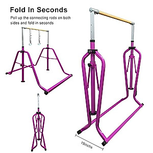 YANGG Foldable Gymnastics Kip Bar for Kids,3'to 5' Adjustable Height Horizontal Bar,Home Gym Equipment for Home Training (Without MAT, Purple)