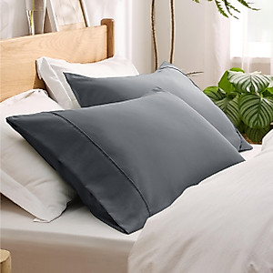 Bedsure Queen Pillow Cases Set of 2 - Dark Grey Polyester Microfiber Pillowcase 2 Pack, Super Soft and Cozy Gray Cooling Pillow Case Covers with Envelop Closure, 20x30 Inches