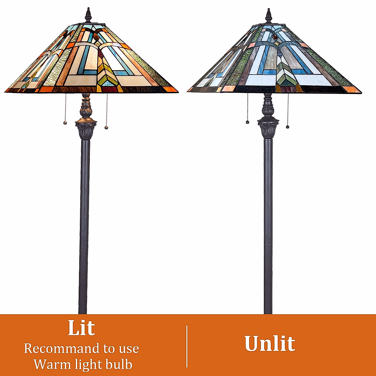 Thatyears Tiffany Floor Lamp 2-Light 16" Wide Mission Antique Style Stained Glass Lampshade for Living Room Bedroom