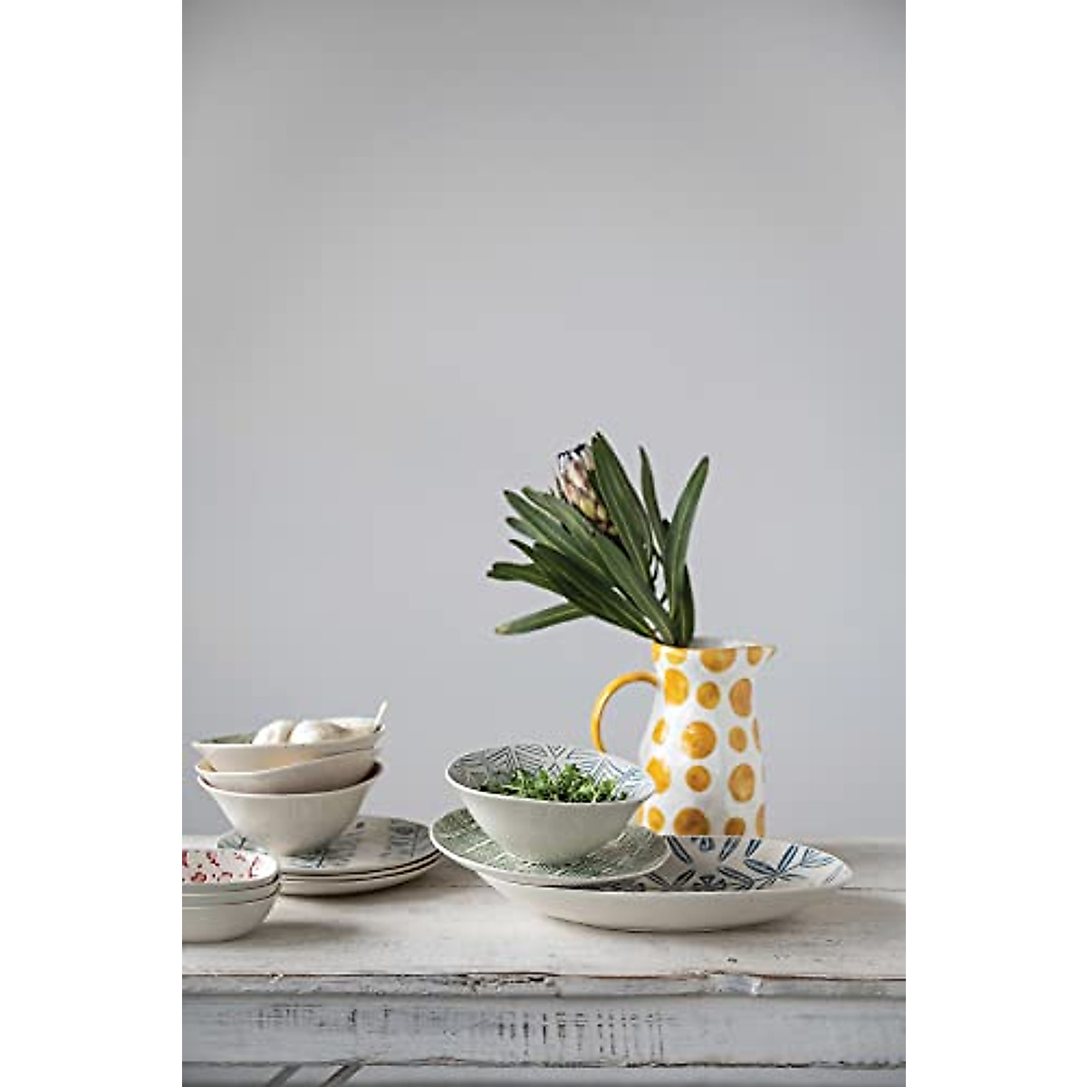 Creative Co-Op Hand-Painted and Debossed Stoneware Platter Serving Tray Serveware, 12.25", Blue & White