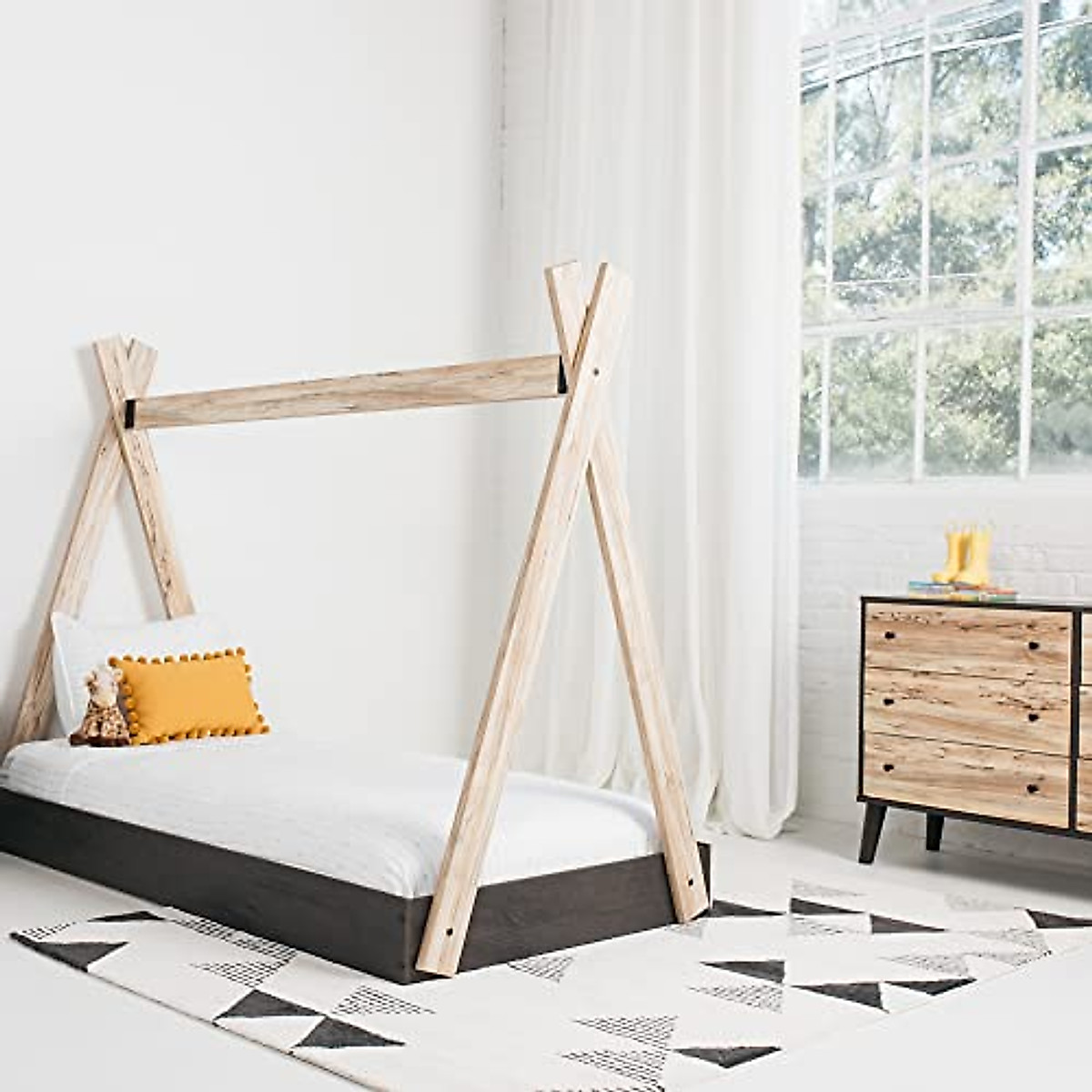 Signature Design by Ashley Piperton Modern Youth Tent Bed Frame, Twin, Natural Wood & Black