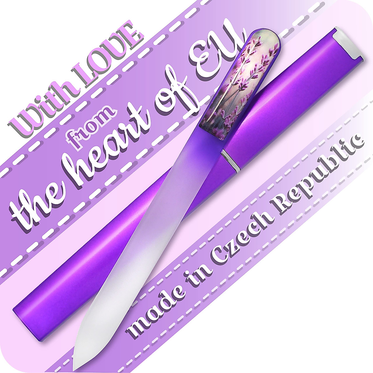 GLADZY 3D Czech Glass Nail File with Case - Crystal Nail File for Natural Nails - Double Sided Etched Surface- Professional Nail Care Tool - Manicure Nail Shaper - Ethically Made in EU