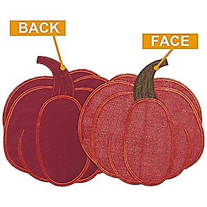 OWENIE Fall Placemats Set of 4, Embroidered Harvest Pumpkins Placemats, Thanksgiving Placemats for Autumn Decorations, Boho Farmhouse Table Mats, Halloween Doilies, Red, 15 Inch Diecut