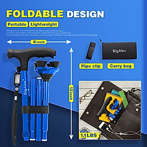 BigAlex Folding Walking Cane with LED Light,Pivoting Quad Base,Adjustable Walking Stick with Carrying Bag for Man/Woman (Alloy Base)