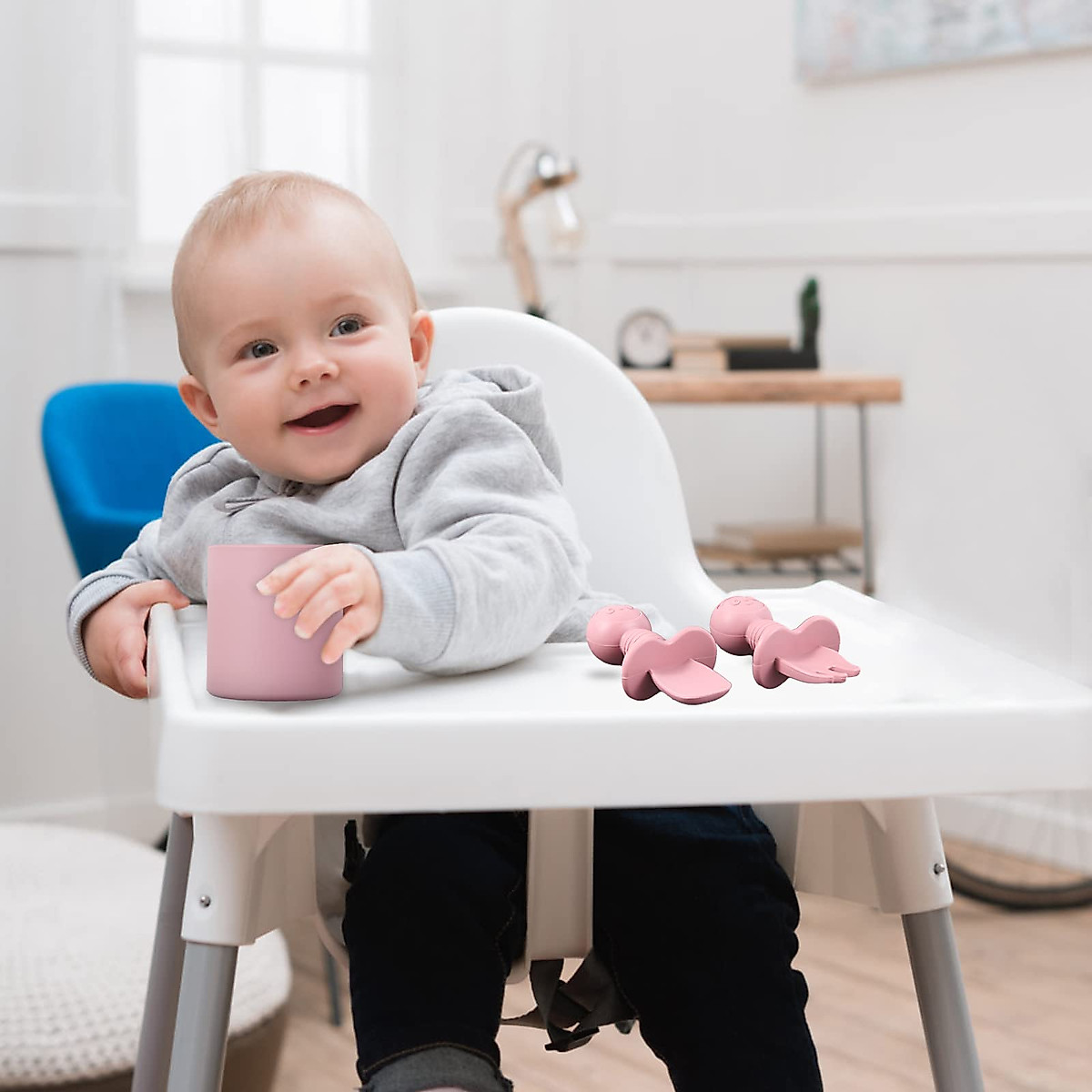 X-Innovatech Silicone Baby Utensils and Small Cup Bpa Free Baby Led Weaning Baby Spoon, Fork and Training Cup for 6 Months and up Anti Choke Baby Self Feeding Supplies（Deep red）