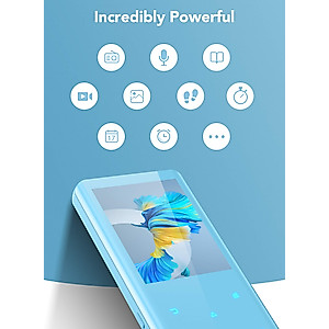 MP3 Player with Bluetooth 5.3, AGPTEK A19X 2.4" Curved Screen Portable Music Player with Speaker Lossless Sound with FM Radio, Voice Recorder, Built in 32GB, Supports up to 128GB, Blue