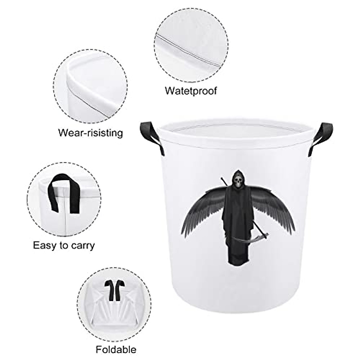 Death Grim Reaper Large Laundry Basket Hamper Bag Washing with Handles for College Dorm Portable