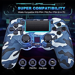 ZOKIKY Wireless Controller for PS4,Remote for Playstation 4/Pro/Slim/,with Double Shock/Audio/Six-axis Motion Sensor（Camouflage Blue）