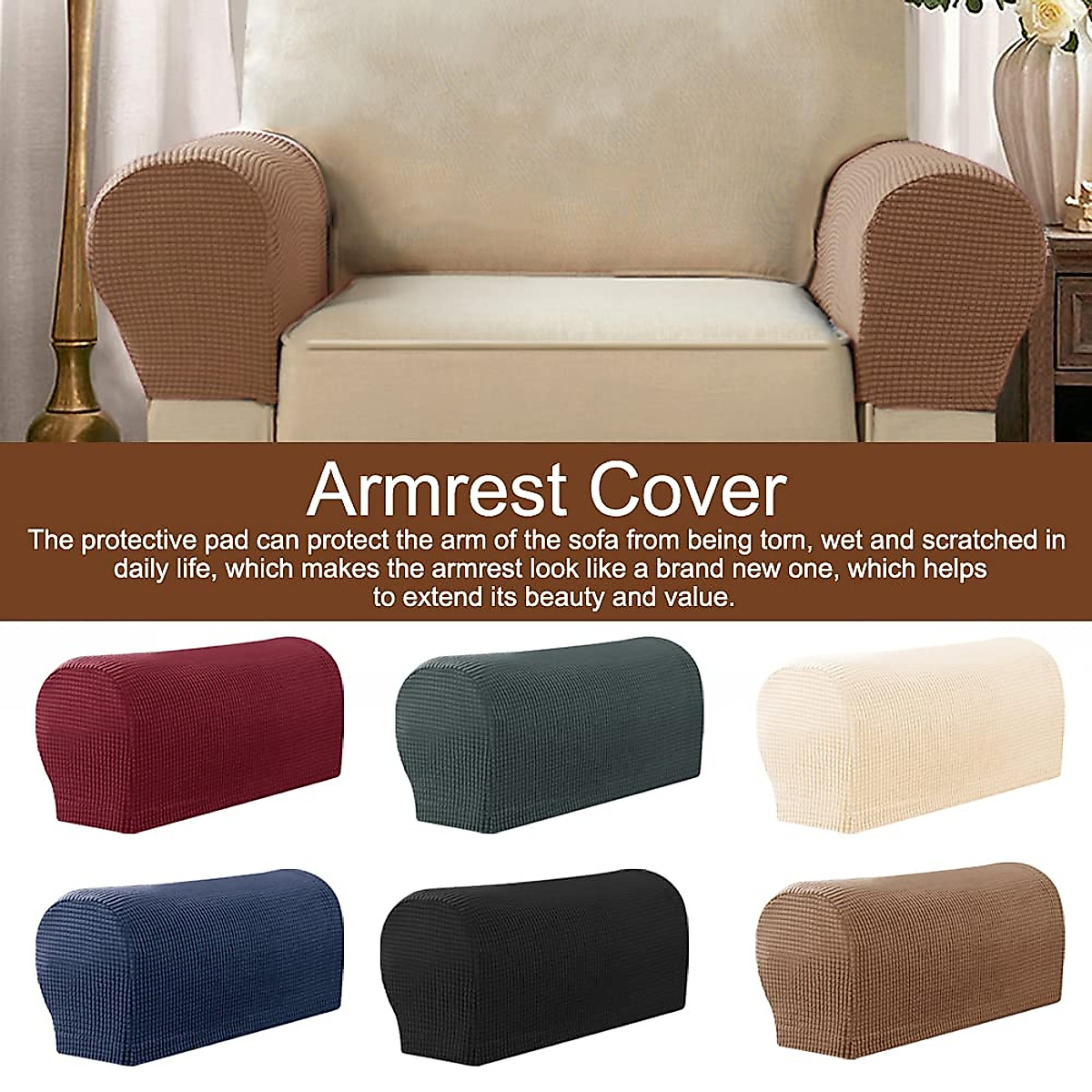 LVOERTUIG Stretch Armrest Covers Armchair Slipcovers,2pcs Waterproof Polyester Sofa Armrest Covers,Washable Armchair Slipcover Arm Cover Furniture Protector for Sofa Chair Recliner(Wine Red)