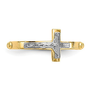 Size 8 - Solid 14k Gold Two-Tone Crucifix Cross Rosary Ring (2mm)