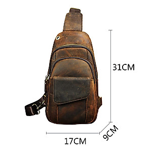 vintage Men's real Leather chest bag Business Casual Outdoor Sling Bag (Style 3 - Crazy Horse Leather)