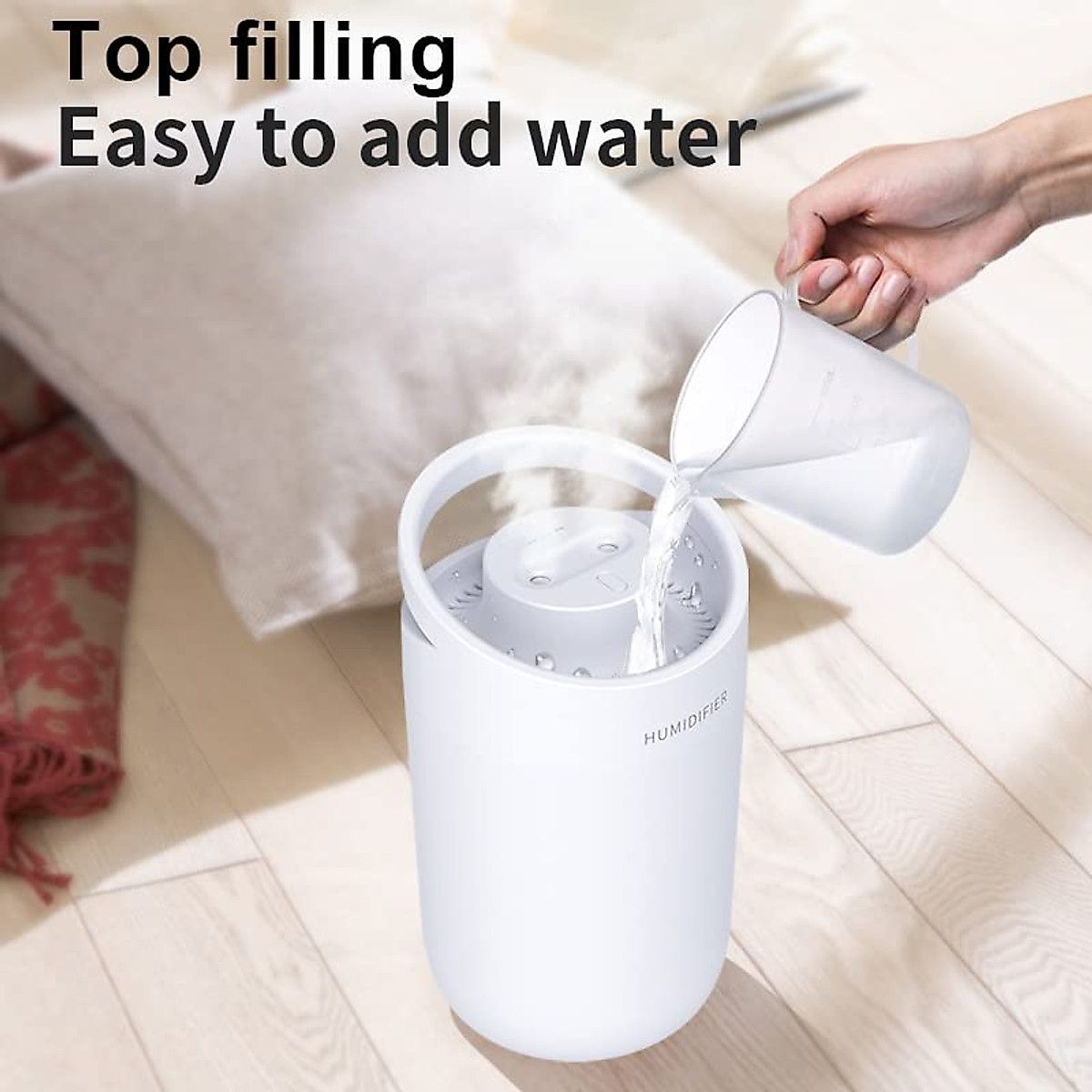 Air Humidifier, Top Filling Cool Mist Humidifier 3L Big Capacity Water Tank for Baby Bedroom Office Home 10 Hour Auto Shut-Off (3L-White)