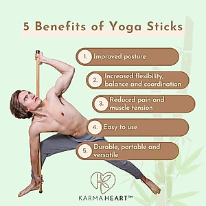 Karma Heart Yoga Stick - Stretch Bar - Natural Bamboo 5ft Mobility Stick for Strength and Flexibility - Versatile and Durable Posture Stick - Stretch Stick Mobility Expansion - Exercise Stick