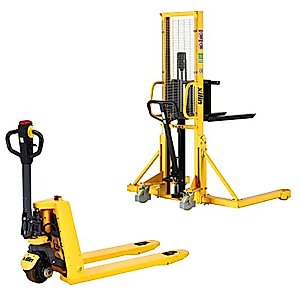 ilin Electric Pallet Jack Truck Lithium Battery 3300LBS Capacity 48" x 27" Fork Size and Manual Pallet Stacker 1100lbs Capacity 63" Lift Height with Straddle Legs Adjustable Forks
