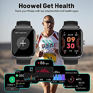 Hoowel Smart Watch for Men and Women - Alexa Built-in Smartwatch with Heart Rate, Sleep and Blood Oxygen Monitor,24/7 Heart Rate Auto Image Correction, Portable Smartwatch Dynaudio Speakers (Black)