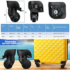 Silkfly 4 Pcs Luggage Wheels Replacement Travel Suitcase Caster Wheels Mute Bearing Swivel Wheel with Screw Replacement Left and Right Wheels for Luggage (Small Hole Pitch 1.18"/1.3"/1.54"/1.77")