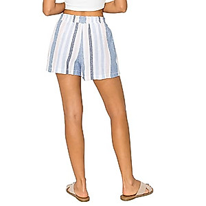 Cali1850 Women's Casual Linen Shorts - Oceanside Elastic Waist Smocked Waistband Beach Pants with Pockets 51647Z-LNN374 BLUPIN S