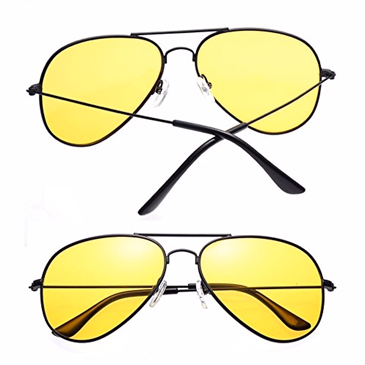 Runspeed Night Driving Glasses Anti Glare Polarized Aviator Sunglasses for Men Women Rainy Safe HD Night View Vision Goggles with Yellow UV400 TAC Lenses for Sports Outdoor Activities (Black025)