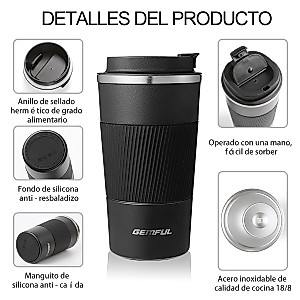 GEMFUL 17oz Travel Coffee Mug To Go with Lid Stainless Steel Insulated Cups Reusable Tumbler Leak Proof Coffee Lovers Gift for Hot Cold Drinks Women Men Office Car Black