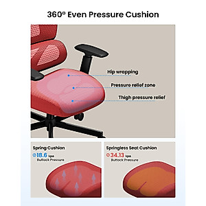 ProtoArc Ergonomic Office Chair with 30% Thicker Saddle Shaped Spring Cushion, Adaptive Lumbar Support, Big and Tall Mesh Chair with Headrest for Home Office, Desk Chair with Wheels EC100 (Red)