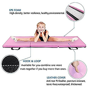 Pink Yoga Mat, Folding Yoga Mat Pilates Stretching Home Gym Workout Exercise Mat for All Types of Yoga, 55"x24"x1.2"