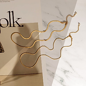 Tewiky 14k Gold Plated Herringbone Layered Necklace Set - Dainty Chain Choker for Women and Women