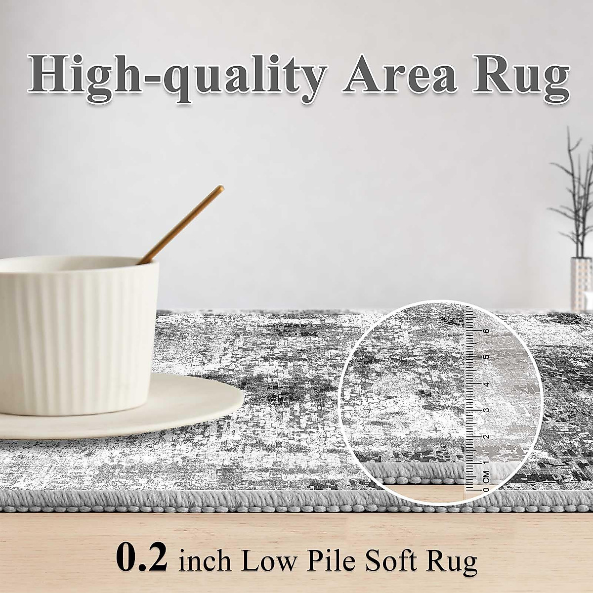 Modern Abstract Grey Area Rug 8 x 10 ft Contemporary Distressed Rugs Non Shedding Machine Washable Floor Carpet for Living Room Bedroom.