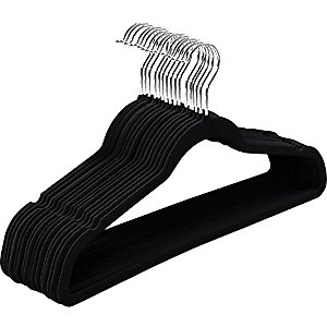 Velvet Hangers 50 Pack, Non Slip Hangers Space Saving with 360 Degree Chrome Swivel Hook, Smooth Heavy Duty Clothes Hangers for Skirts Coats Pants Scarves Shirts Laundry, Hold up to 10 Lbs, Black