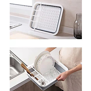 Dish Drainer Collapsible Dish Rack Drainer Foldable & Portable Dish & Cutlery Organizer Space Saving Kitchen Accessory for Inside Camper & Travel Trailers, White Gray