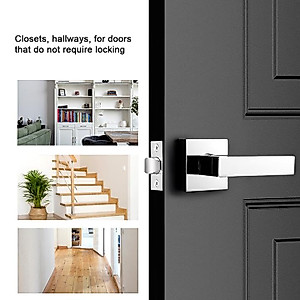 Probrico Polished Chrome Door Levers Hallway and Closet Passage Function Door Handles Modern Style Square Leverset Interior Heavy Duty Non-Locking Hardware, 10 Pack