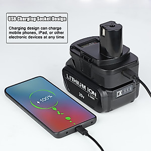 KUNLUN DM18RL Battery Adapter for Ryobi 18V Tools, Convert for Dewalt 20V Battery & Milwaukee M18 Battery to Ryobi 18V Battery P107 P108 with USB Charging Port (Bare Adapter Only)