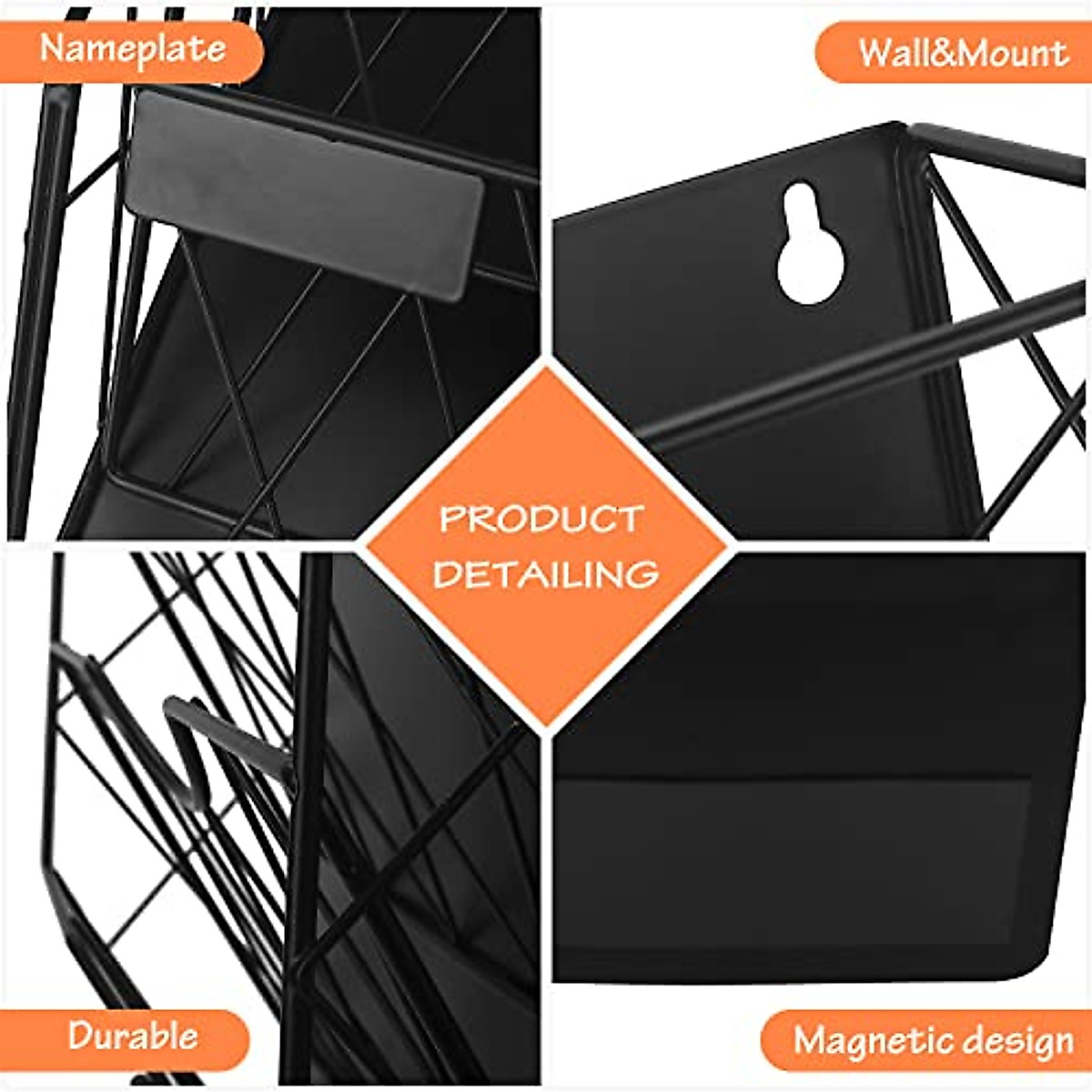 Magnetic File Holder, File Organizer for File Cabinets, Mail Organizer Vertical Magazine Holder for Refrigerator, No-Drill Mount Hanging Magnetic Folder Holder for Office Home（3-Tier, Black)