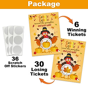 36 Pcs Turkey Scratch Off Card Games for Thanksgiving Party Family Activity - Thankful Raffle Tickets