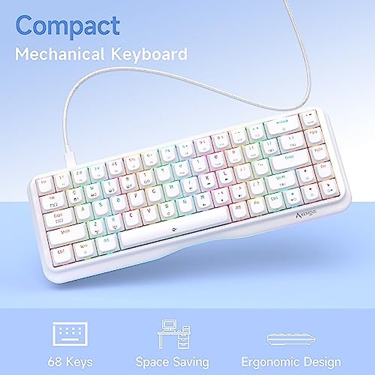 KEMOVE K68se Wired 60% Gaming Mechanical Keyboard RGB Backlit/Lighting Strip,Linear Red Switch,DSA Profile PBT Keycaps Windows and Mac Compatible,White