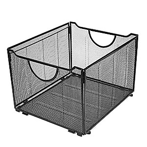 Flexzion File Folder Box (2 Pack) Metal Mesh Filling Holder Rack for Hanging Legal Letter Size Folders, Storage Basket with Handle, Collapsible Container Bin, Foldable Crate for Desktop Home Office