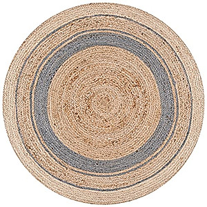 SAFAVIEH Natural Fiber Round Collection 4' Round Silver NF120G Handmade Boho Country Farmhouse Jute Area Rug