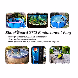 ShockGuard GFCI Replacement Plug Assembly 3-Prongs for Pressure Washer, Inflatable Pool Pump, Above Ground Plug-n-Play hot tub