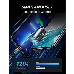 72W Fast Car Charger [PD36W & QC36W], AINOPE USB C Car Charger Fast Charging with 3.3ft Nylon Braided Type C Cable, Mini Cigarette Lighter USB Charger PD & QC3.0 for Samsung S23 S22, Piexl 7 Pro, iPad
