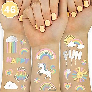 xo, Fetti Rainbow Temporary Tattoos - 46 Glitter Styles | Unicorn Birthday Party Supplies, Oh Happy Day Baby Shower, Magical Party Favors