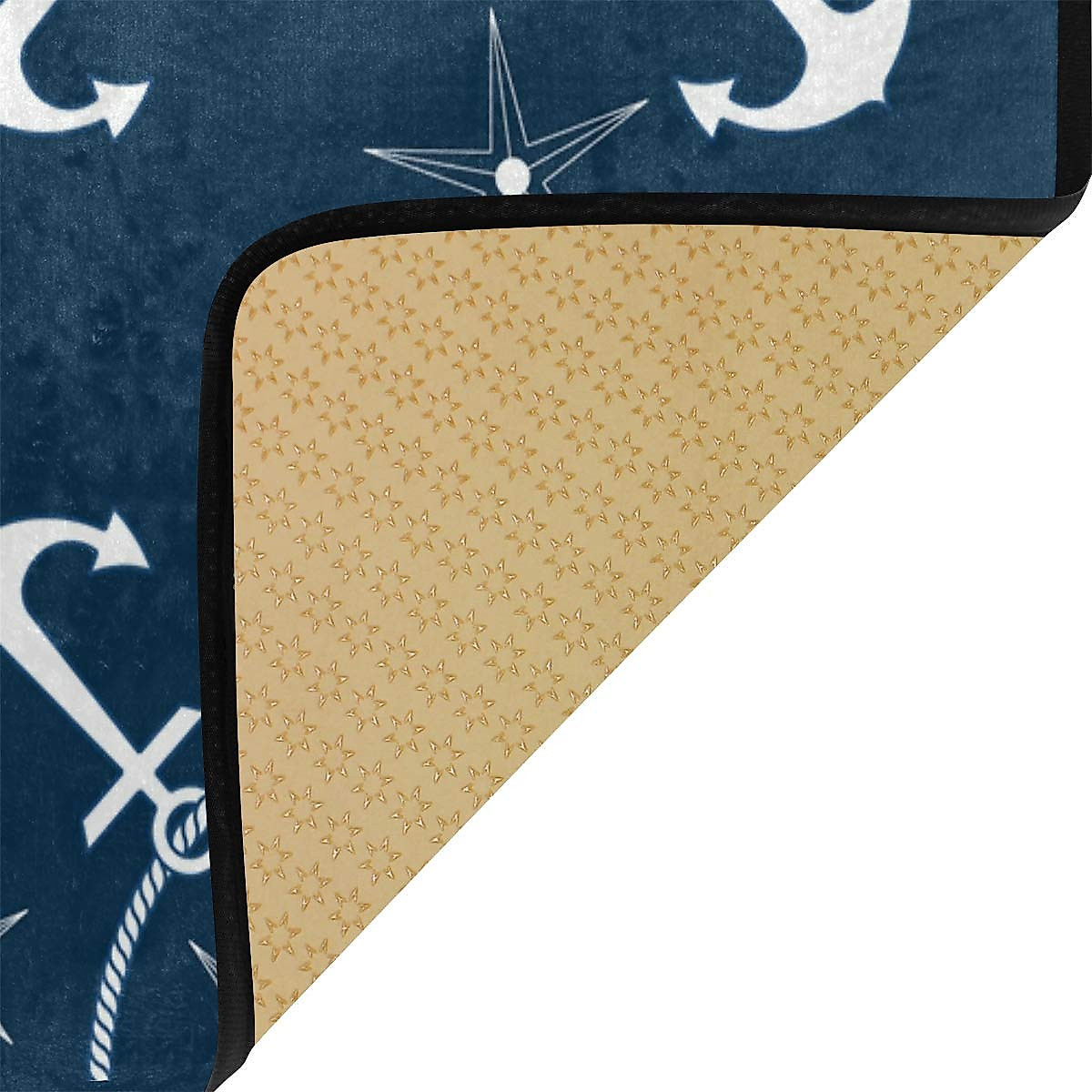 Kitchen Rugs Retro Nautical Anchors Navy Design Non-Slip Soft Kitchen Mats Bath Rug Runner Doormats Carpet for Home Decor, 39" X 20"