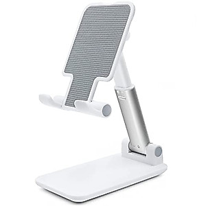 bodbop Cell Phone Stand for Desk Mobile Phone Holder Desktop Cell Phone Bracket Desk Foldable Phone Support Dock Compatible with iPhone Pro Max Plus Android Smartphone Stands Tabletop Holders (White)