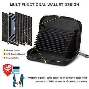 Badiya Genuine Leather Credit Card Holder RFID Blocking Accordion Small Card Case Wallet Zip Coin Purse for Women Men