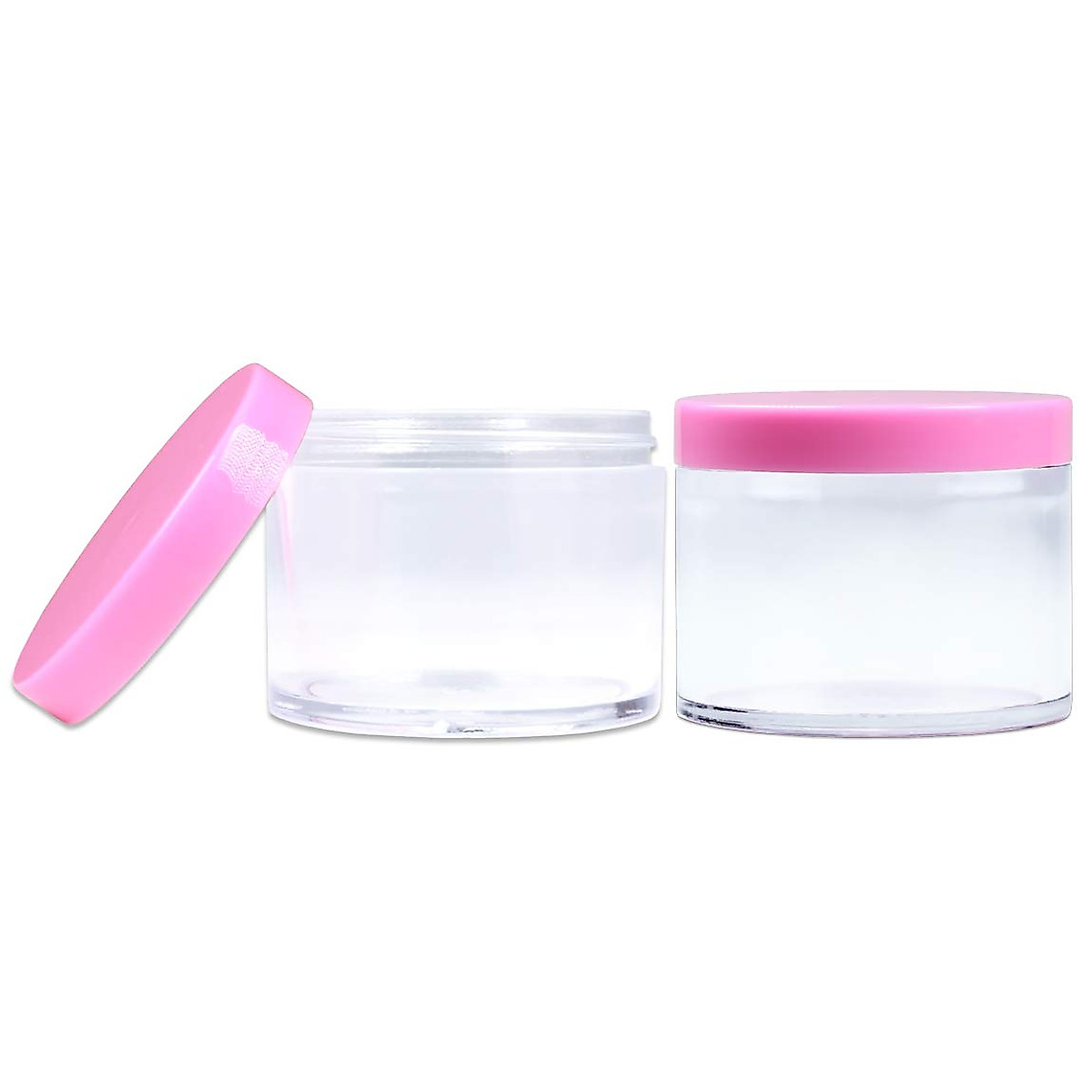 Beauticom 120g/120ml (4 Fl Oz) Thick Double Wall Leak-Proof Round Clear Plastic Jars with Flat Top Lids for Creams, Lotions, Powders, Glitters, and more… (Color: Pink Lid, Quantity: 12 Pieces)