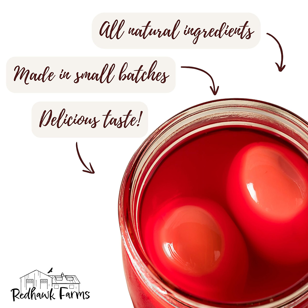 Redhawk Farms Pickled Beet Eggs - Beet Juice & Fresh, Whole Eggs, Pickled & Jarred For Freshness - Gluten Free & Non-GMO - (32 Oz)