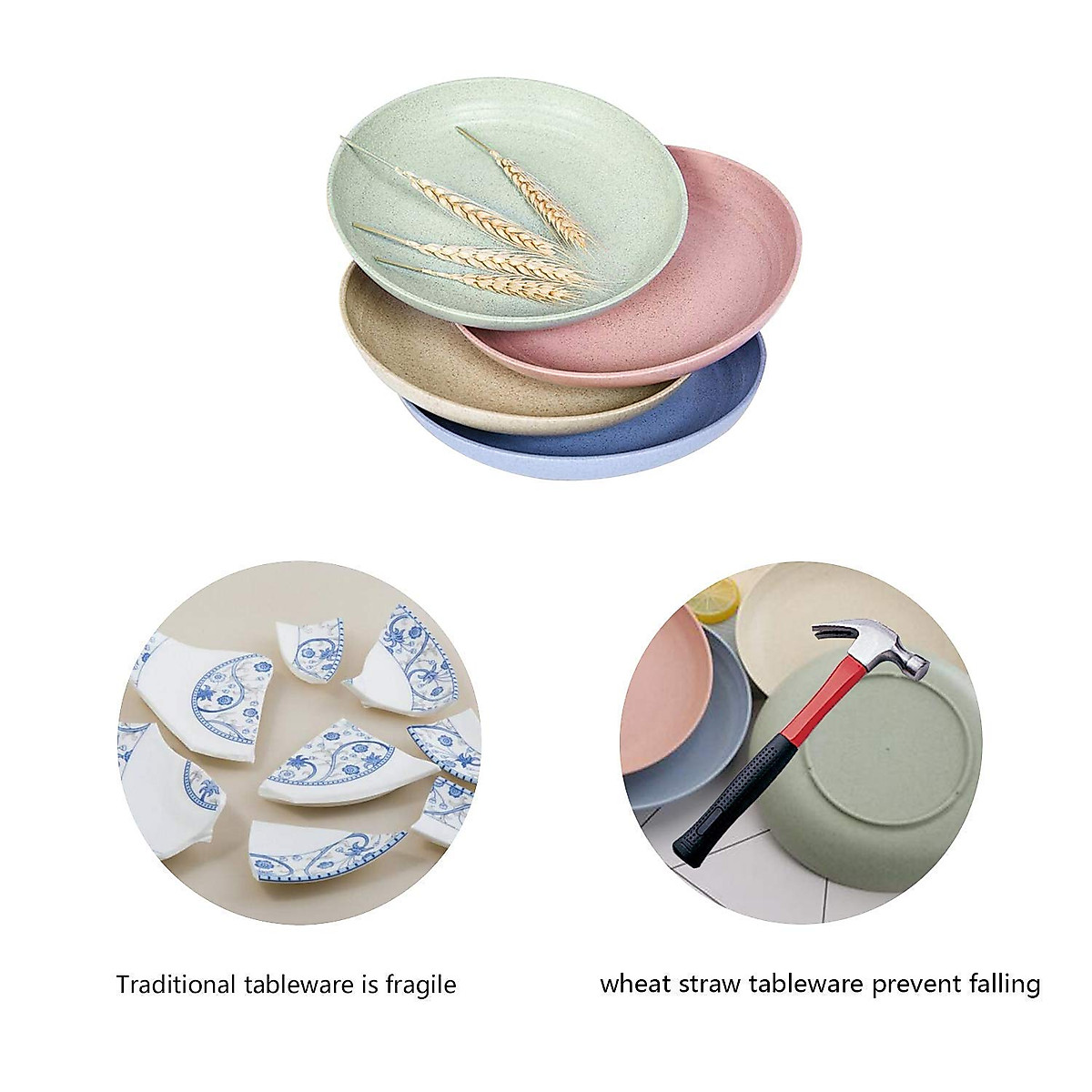 Shopwithgreen Unbreakable Wheat Straw Plates, Bowls, Cups Set, Microwave & Dishwasher Safe