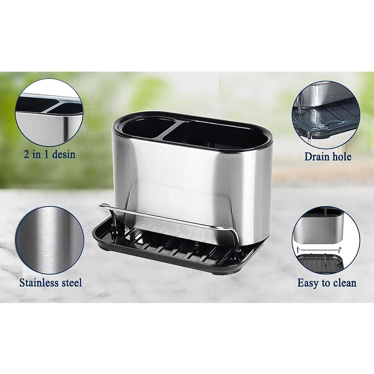 Sink Sponge Holder Stainless Steel Sink Caddy Dish Brush Holder Drains Water for Kitchen