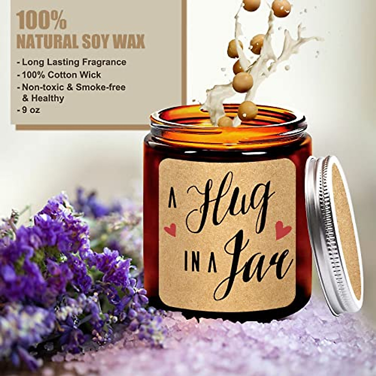 Warm Hug in A Jar Candle Premium Soy Wax Scented Candles for Home, Thinking of You Gift Candles Feel Better Cheer Up Get Well Soon Gifts for Women Relaxation, Stress Relief, Meditation, Bath