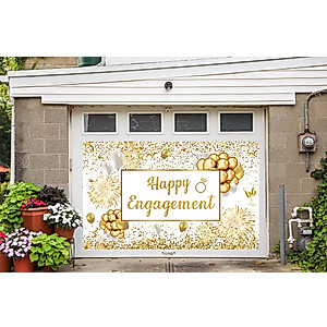White Gold Engagement Party Decorations Happy Engagement Banner Large Engaged Banner Backdrop Decorations Congratulations Engagement Party Decor Just Engaged Banner Pre-Wedding Party Decor